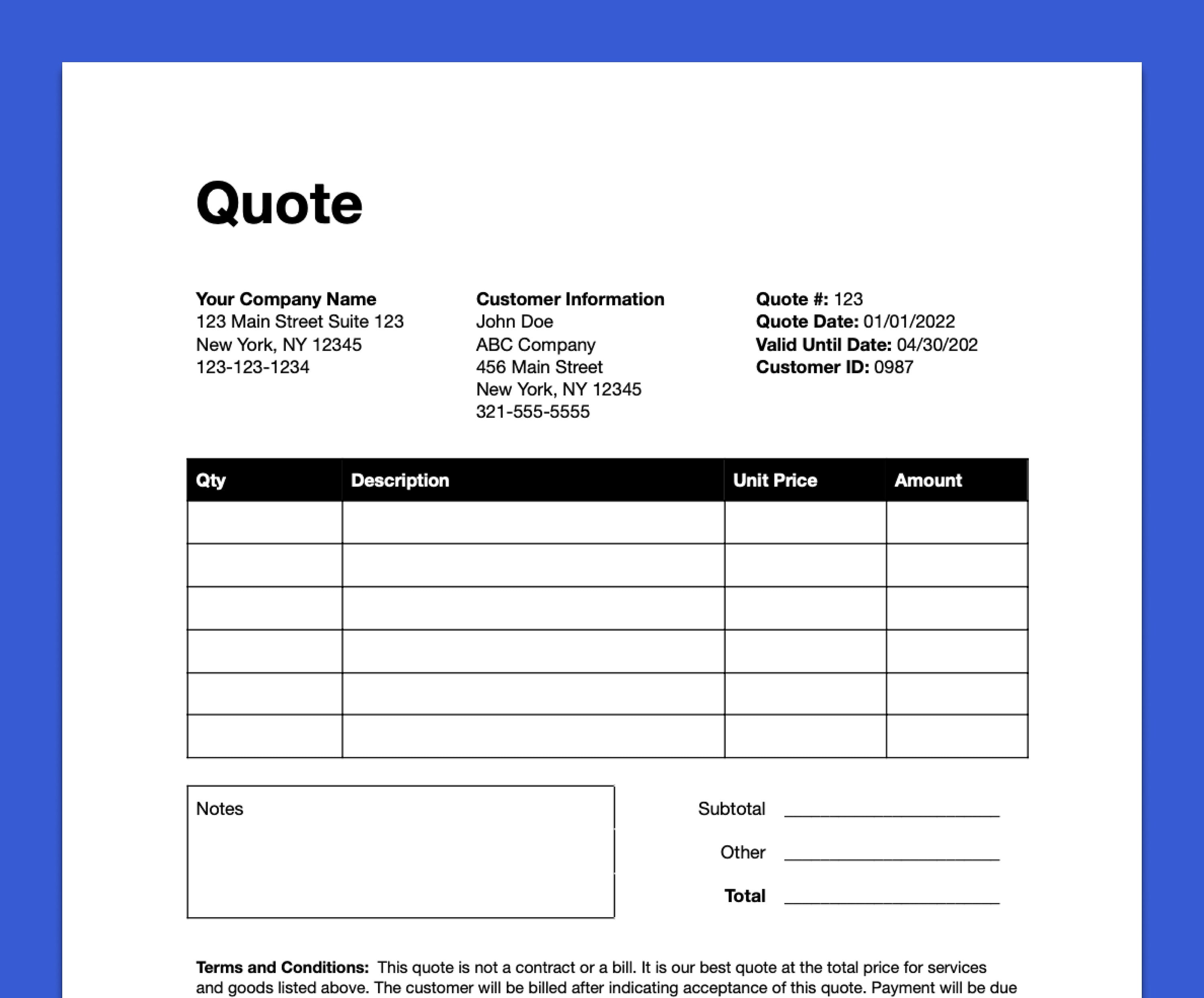 Editable Quote Form, Price Quote Printable Form, Custom Order ...
