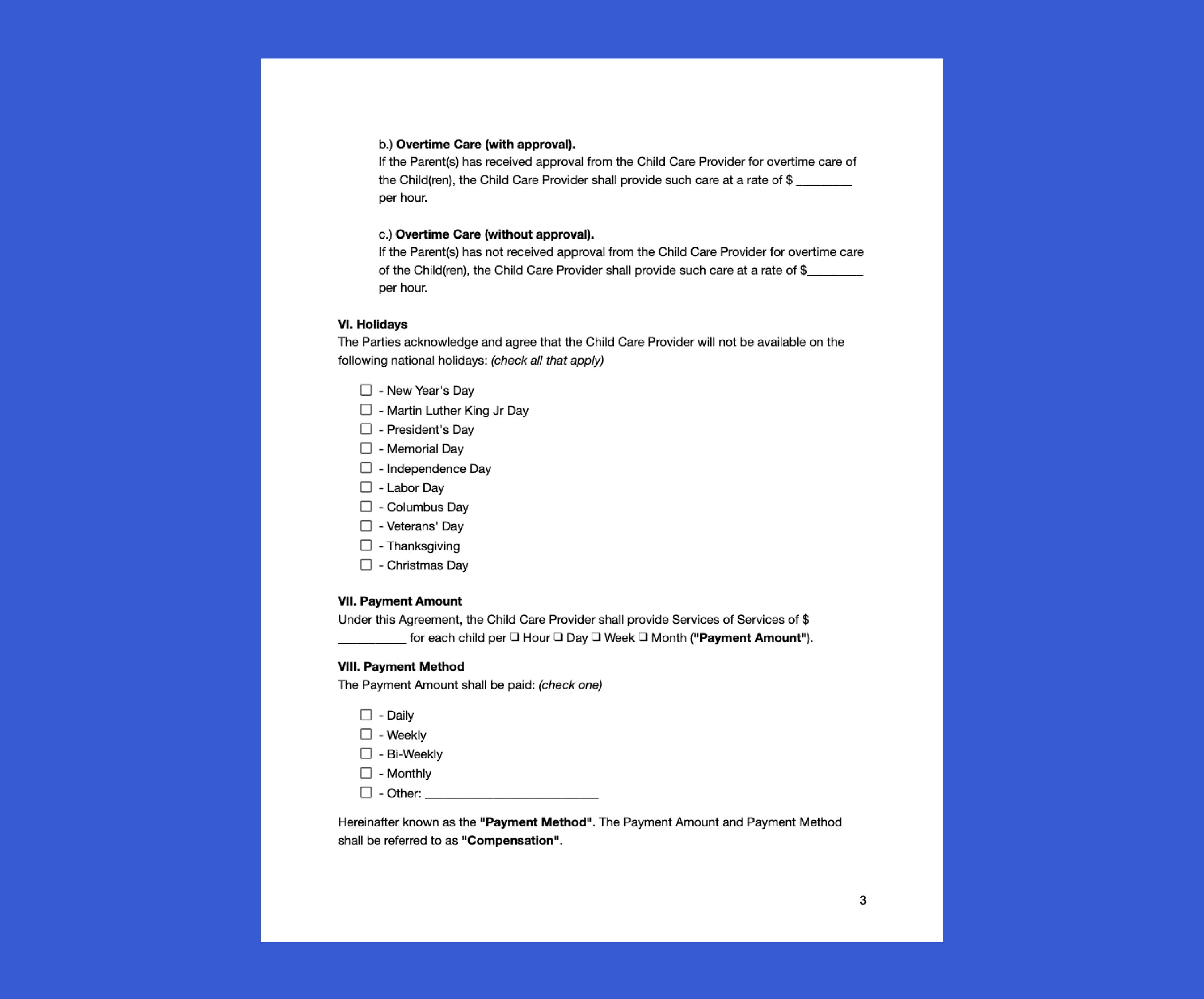 Home Daycare Contract Template Instant Download Home Daycare Agreement ...