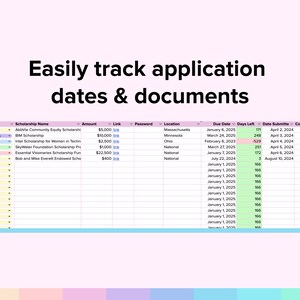 Scholarship Tracker Google Sheets Template (CSV, XLSX) - Etsy