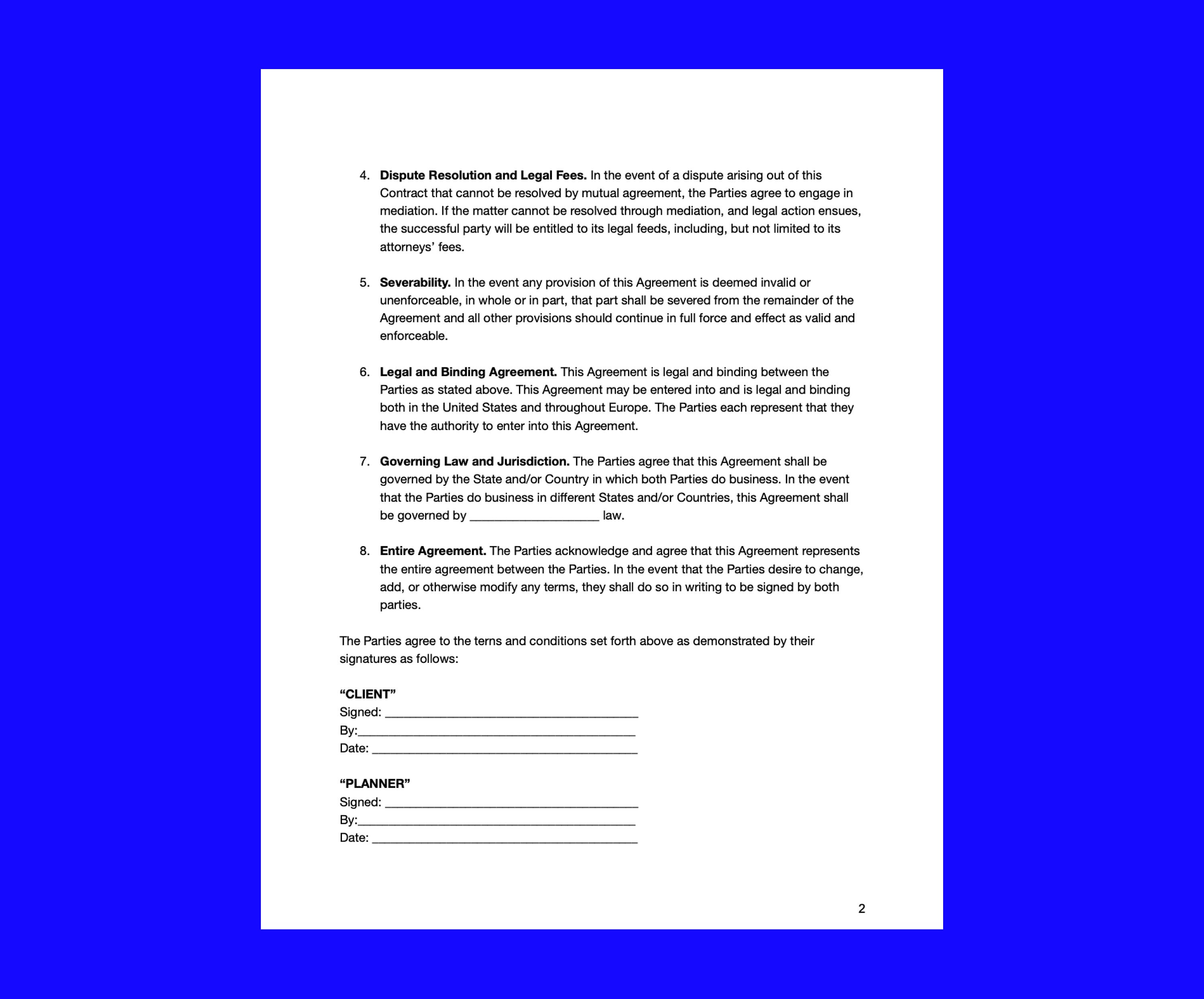 Event Planning Contract Template Editable Instant Download Wedding ...