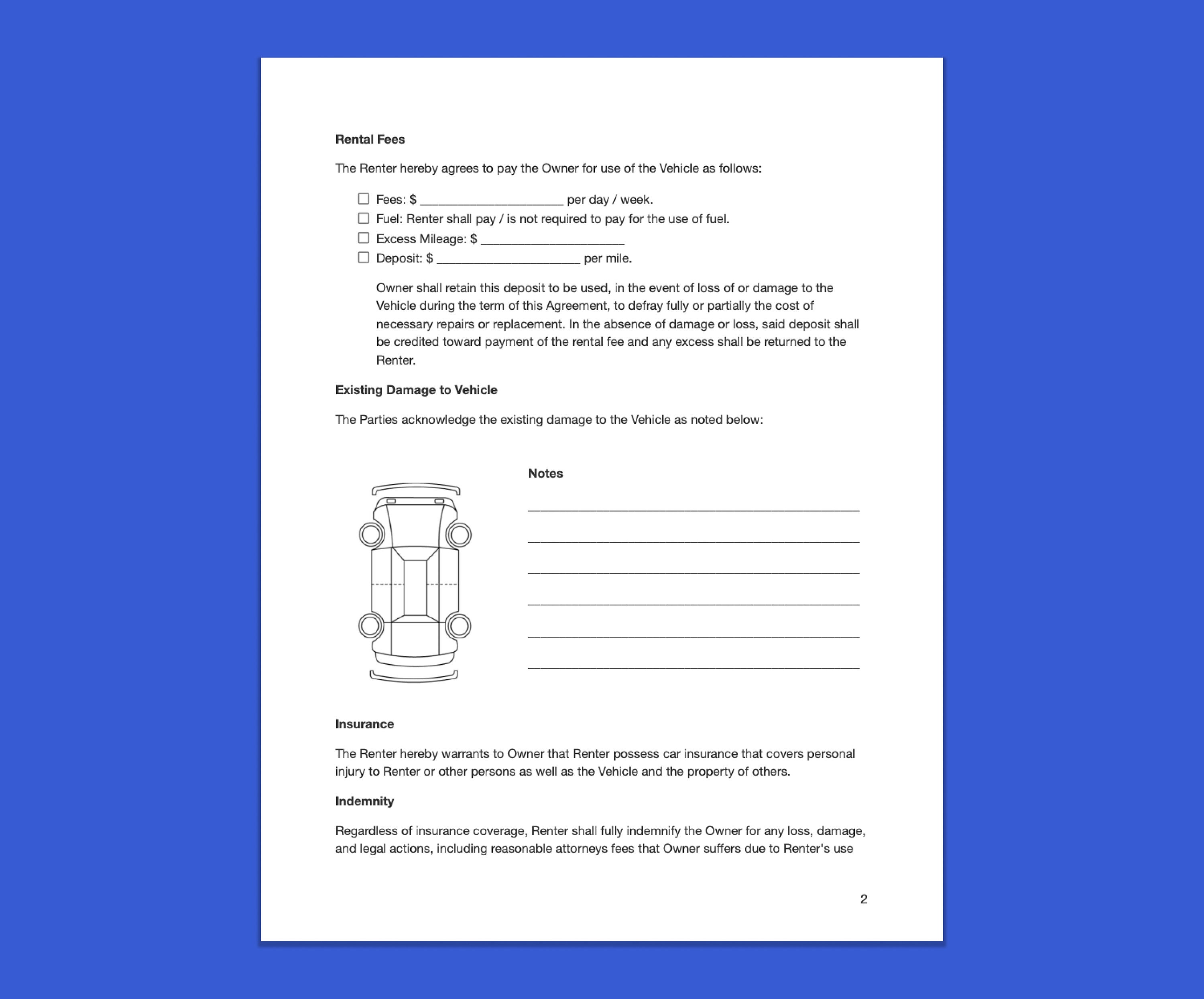 Car Rental Contract Template | Editable Instant Download | Car Rental ...