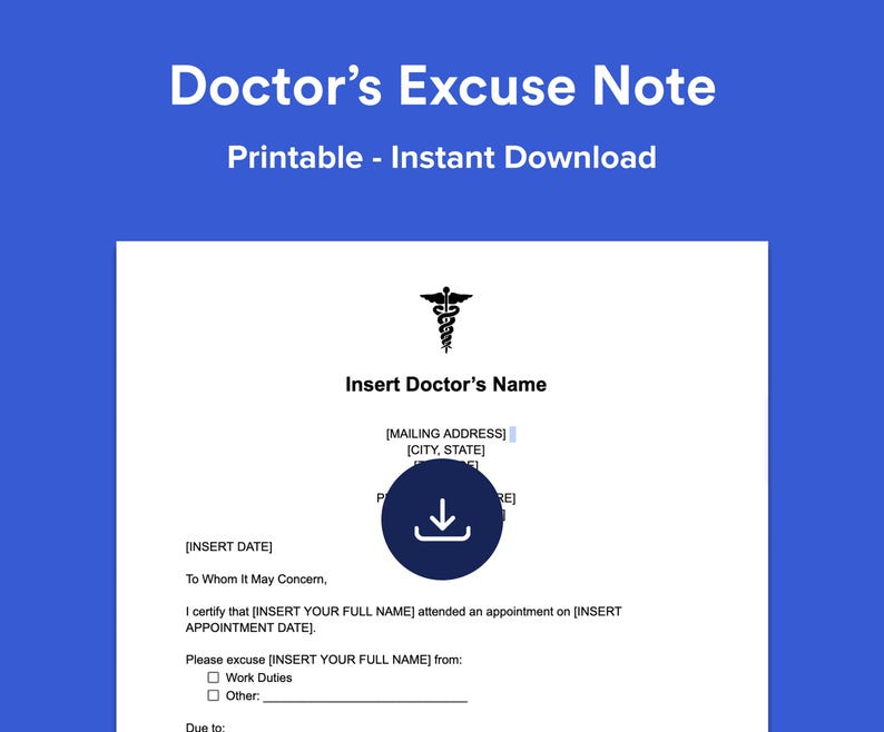Doctor Excuse Template - Etsy