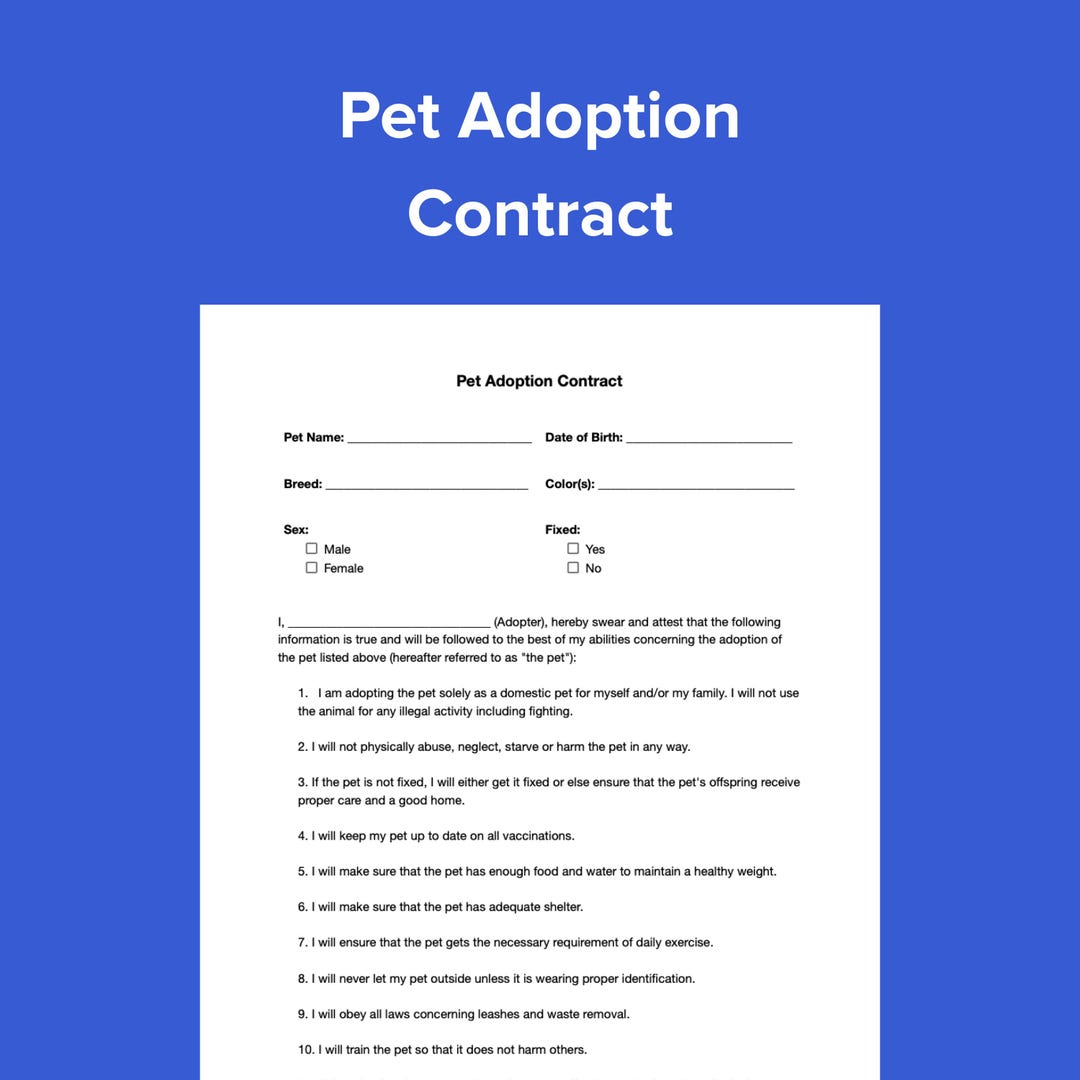 Pet Adoption Contract: Editable Dog/cat Agreement (PDF & DOCX) - Etsy
