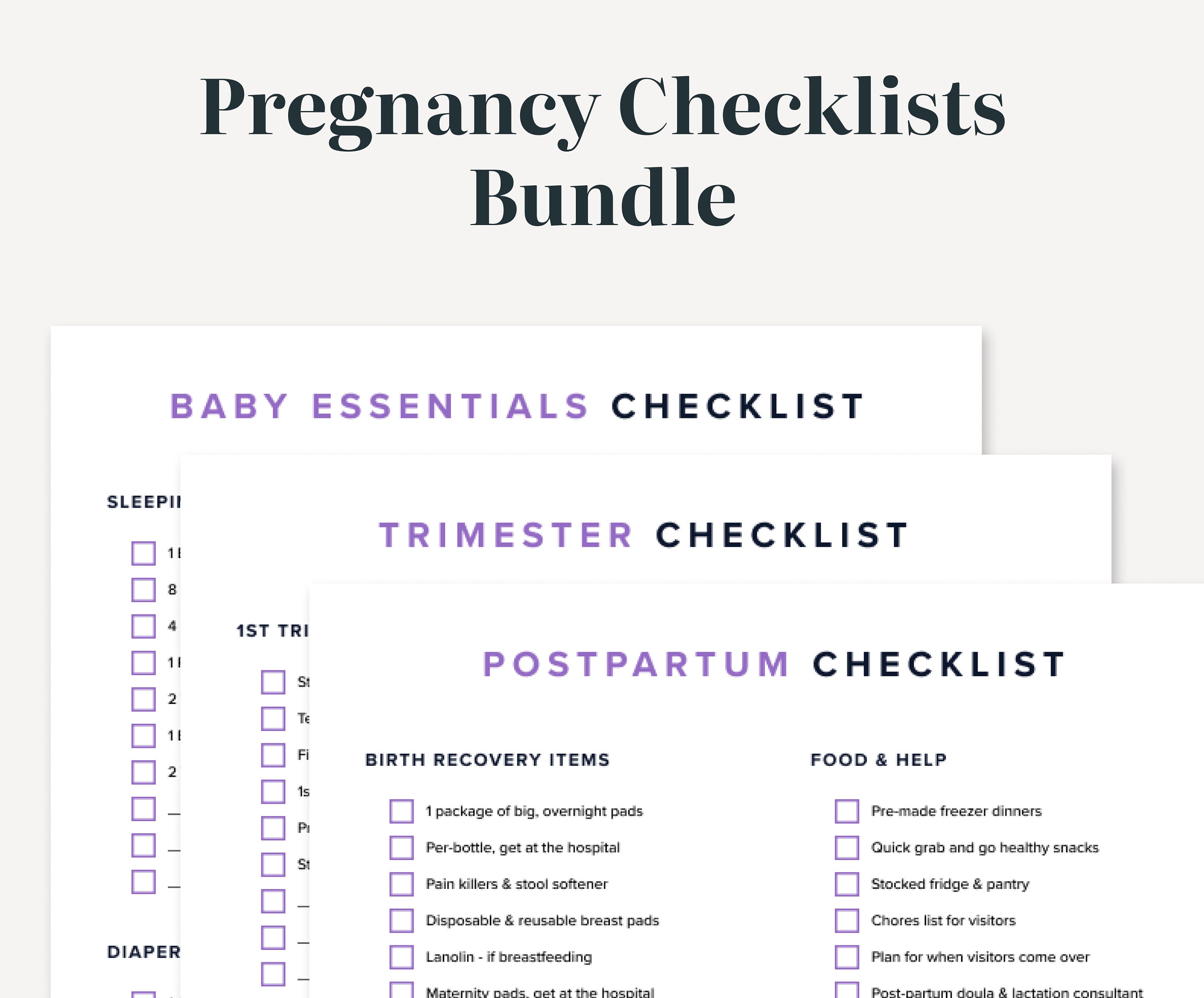 Pregnancy Checklists Bundle Printable, to Do Lists, Planning, Baby ...