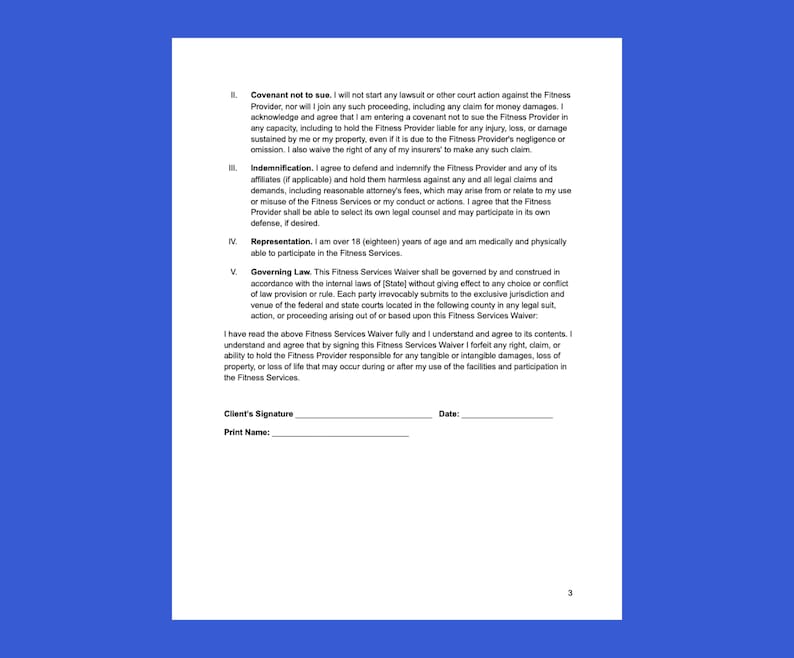 Fitness Services Waiver Template: Editable Gym & Personal Trainer Form ...