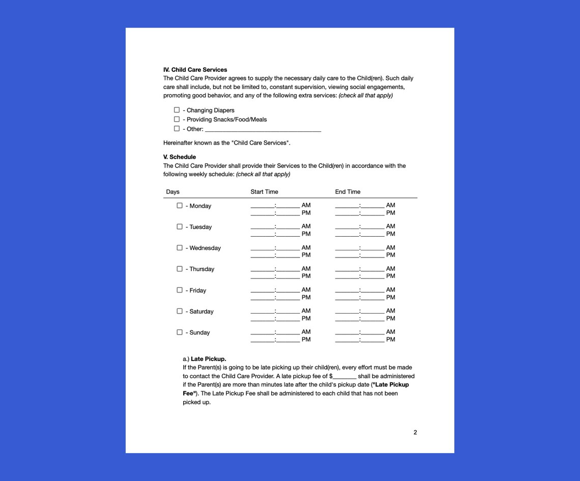 Home Daycare Contract Template Instant Download Home Daycare Agreement ...