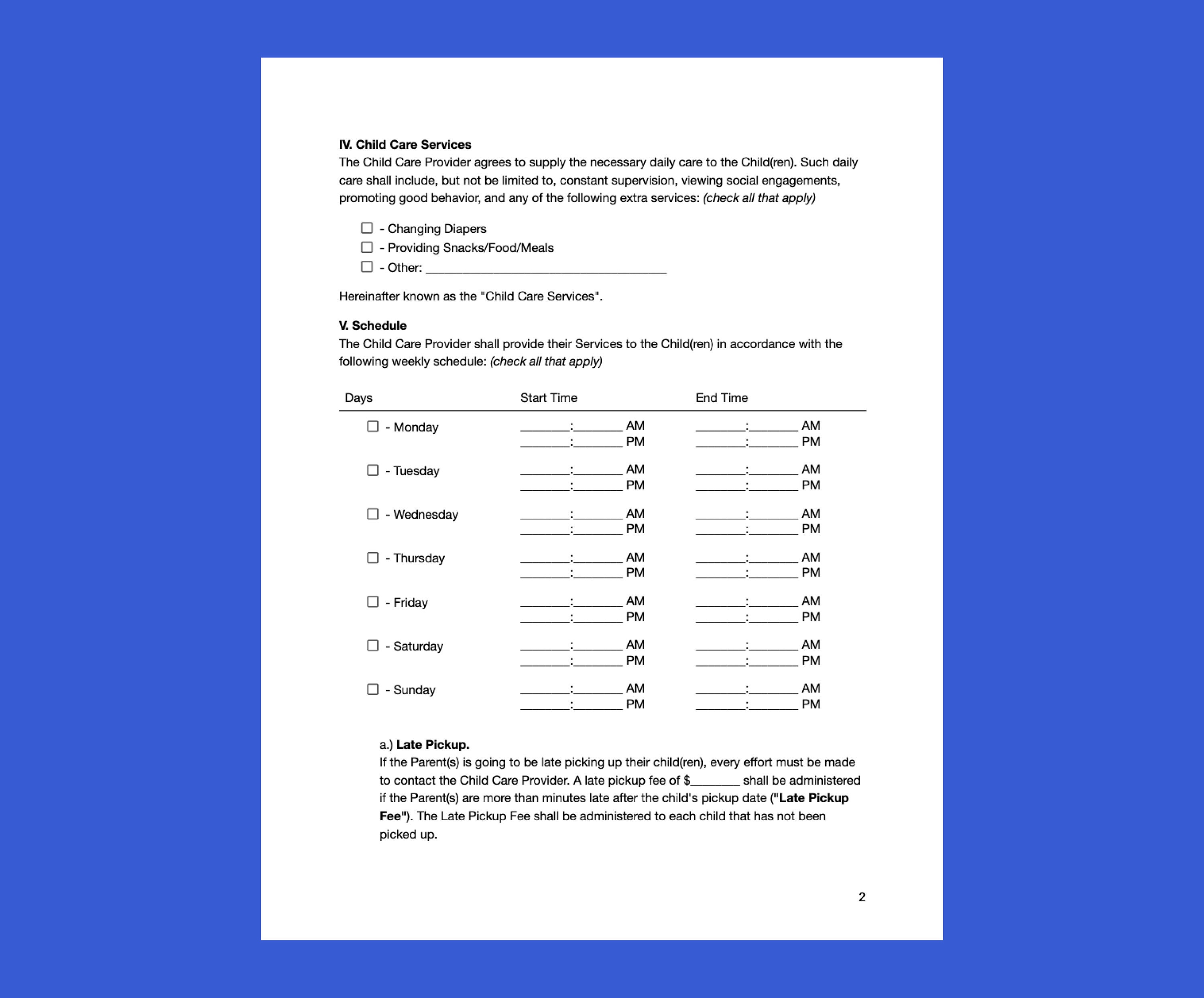 Home Daycare Contract Template: Editable Child Care Agreement (instant ...