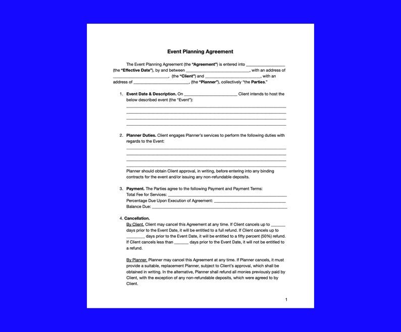 Event Planning Contract Template Editable Instant Download Wedding ...