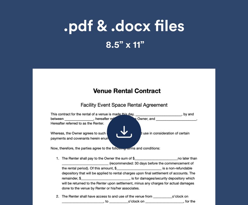Venue Rental Contract Template: Editable Agreement (instant Download ...