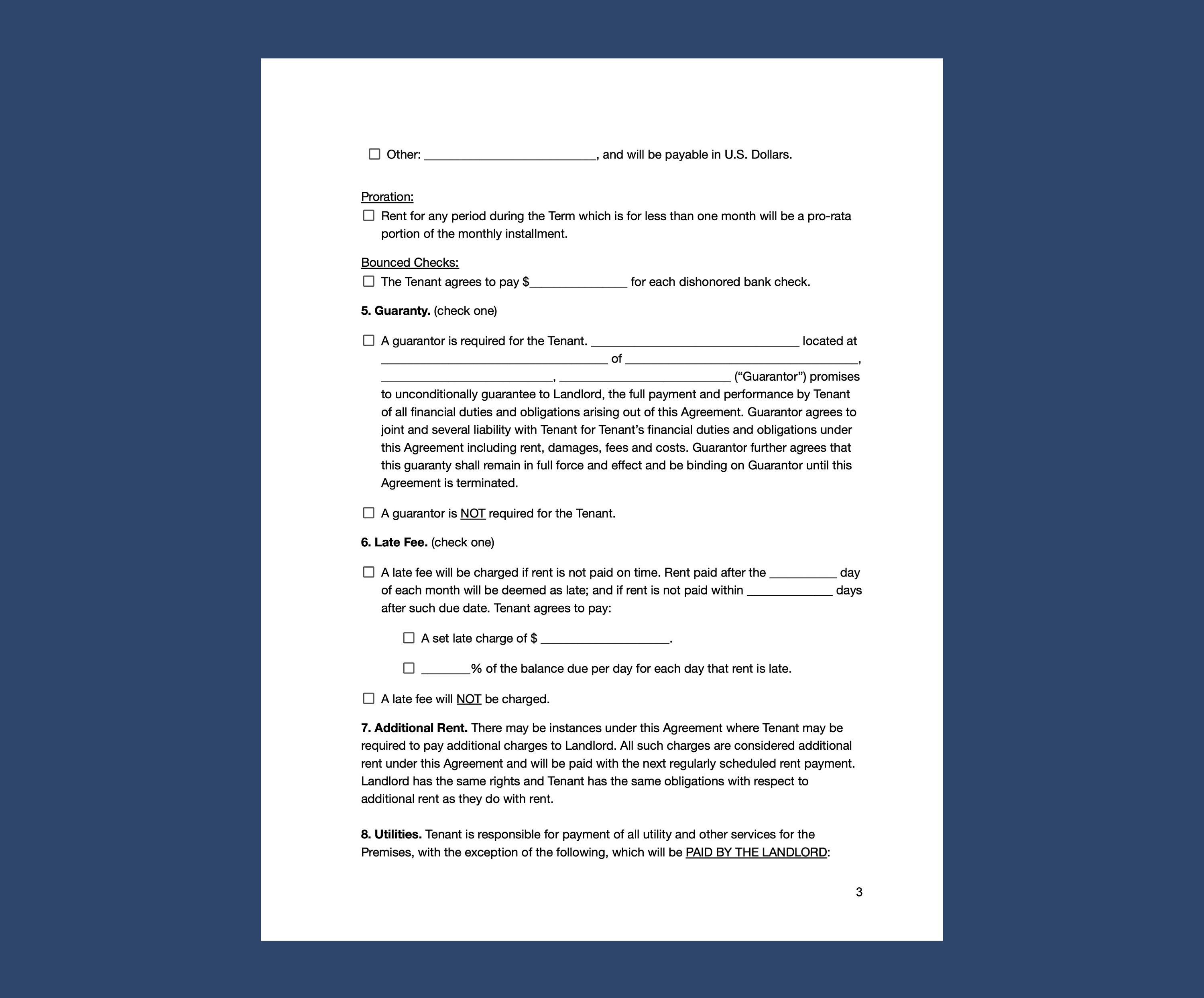 Residential Lease Agreement Template - Etsy