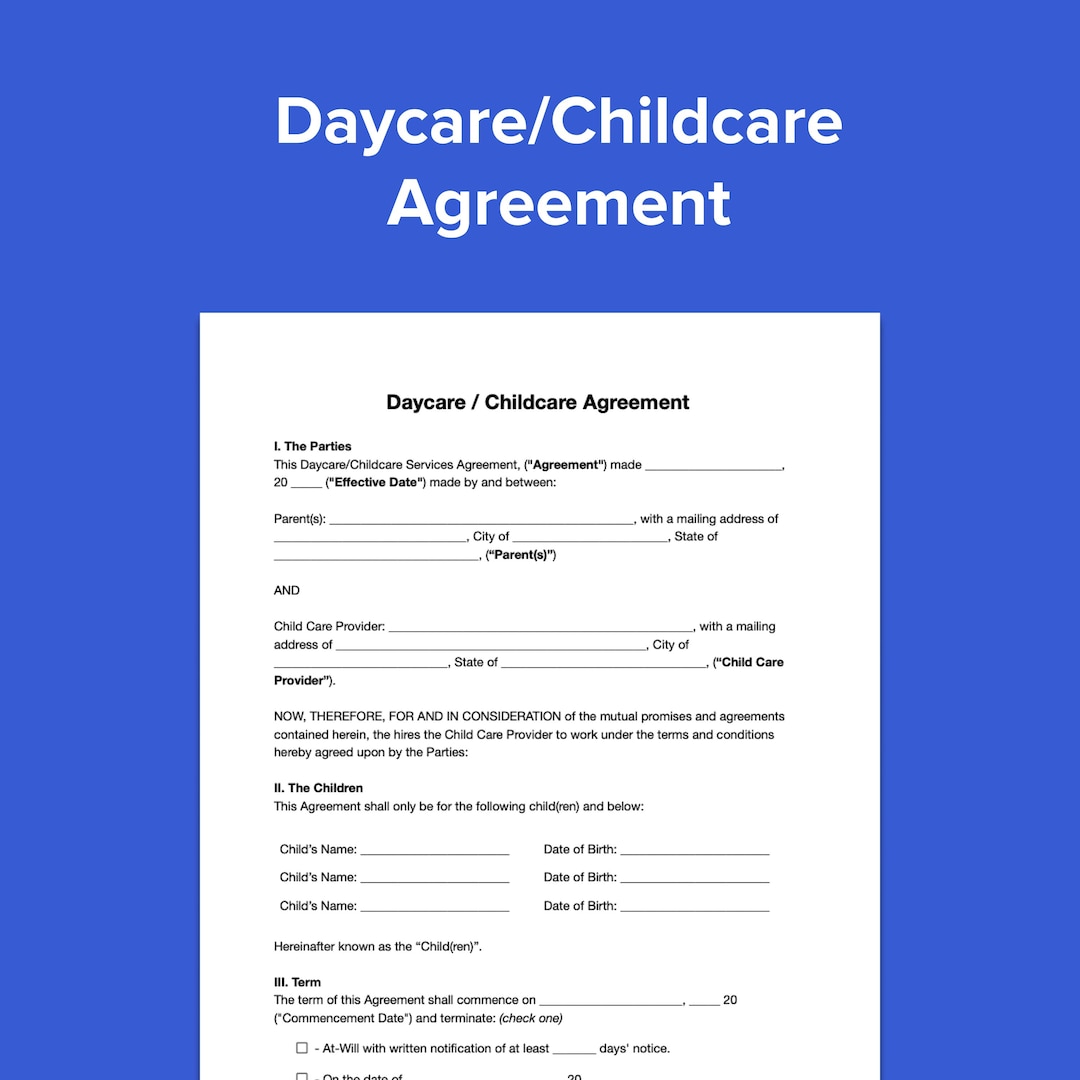 Home Daycare Contract Template: Editable Child Care Agreement (instant ...