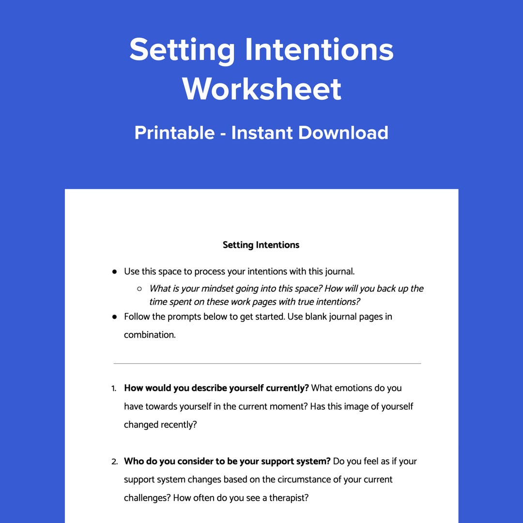Setting Intentions Worksheet: CBT Therapy Journal Prompts (PDF ...