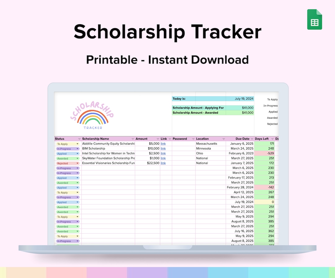 Scholarship Tracker Google Sheets | College Planning Spreadsheet ... Scholarship Tracker Google Sheets | College Planning Spreadsheet ...