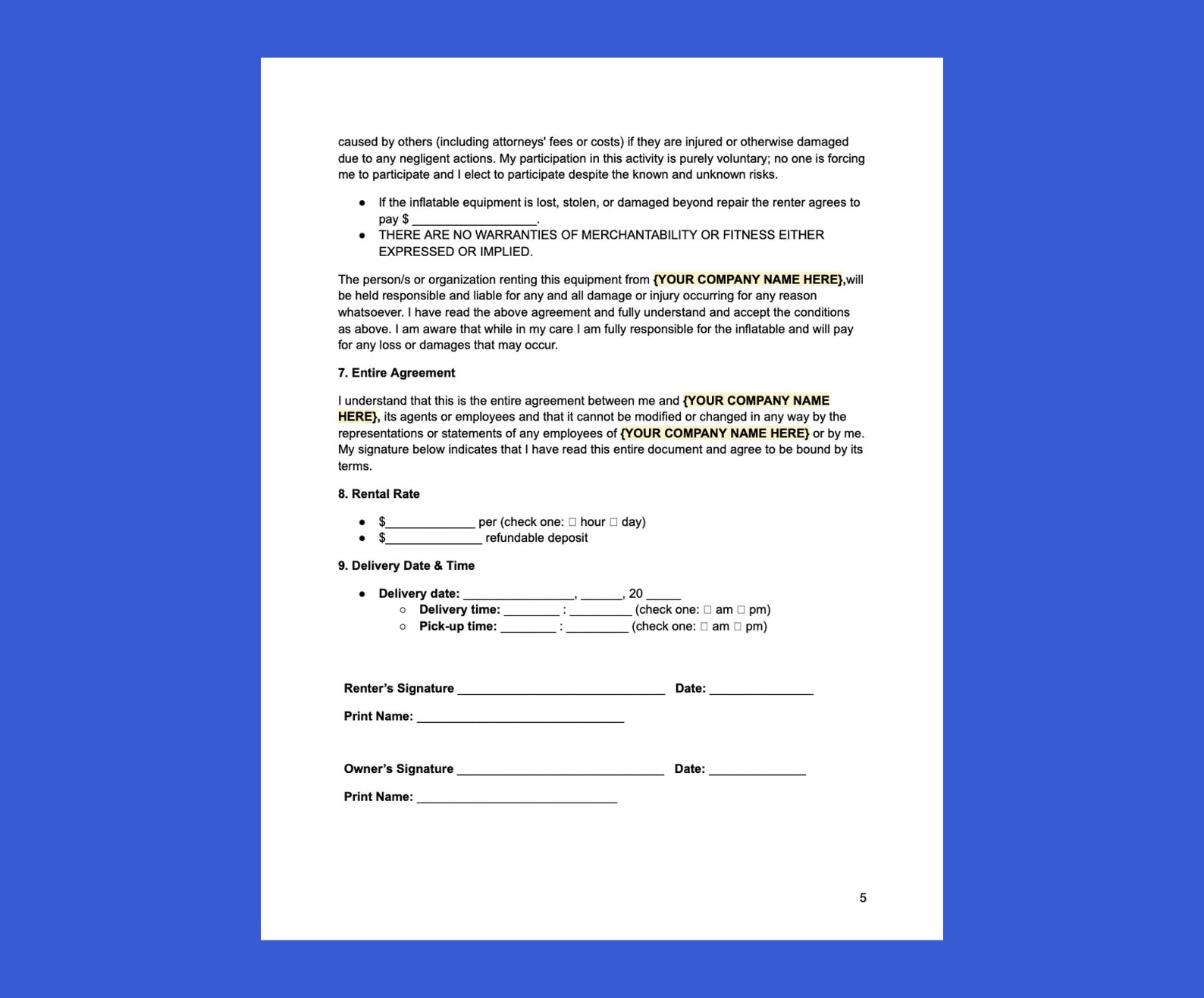Bounce House Rental Contract: Editable Inflatable Agreement (PDF, DOCX ...