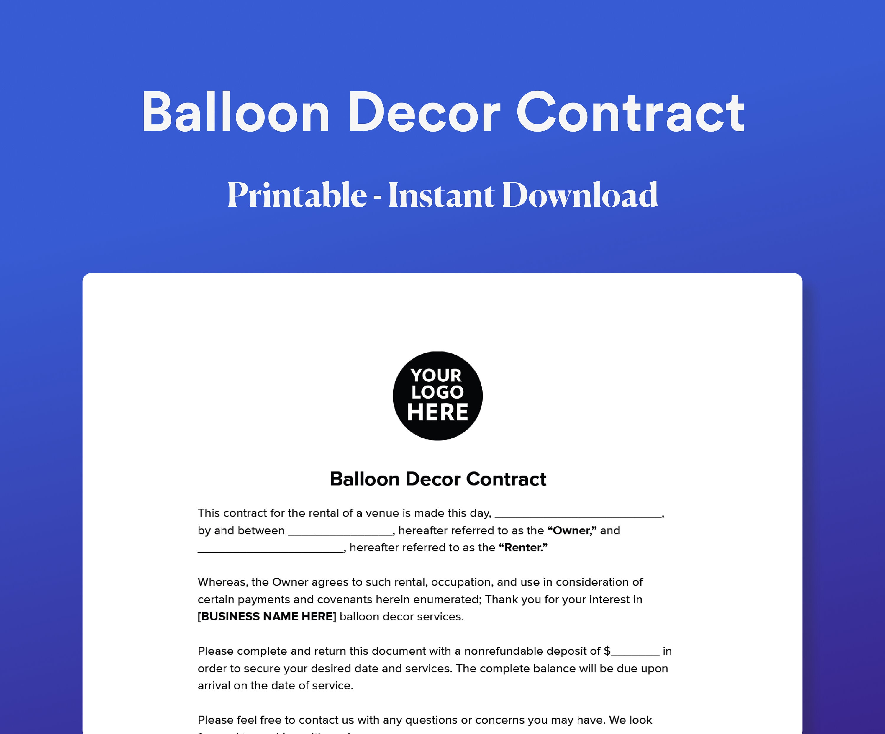 Editable Balloon Artist Contract Template: Decor Policy (PDF & DOCX) - Etsy
