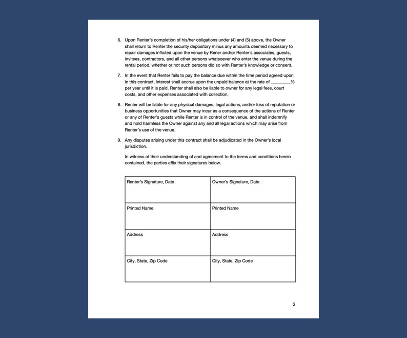 Venue Rental Contract Form | Editable Instant Download | Venue Rental ...