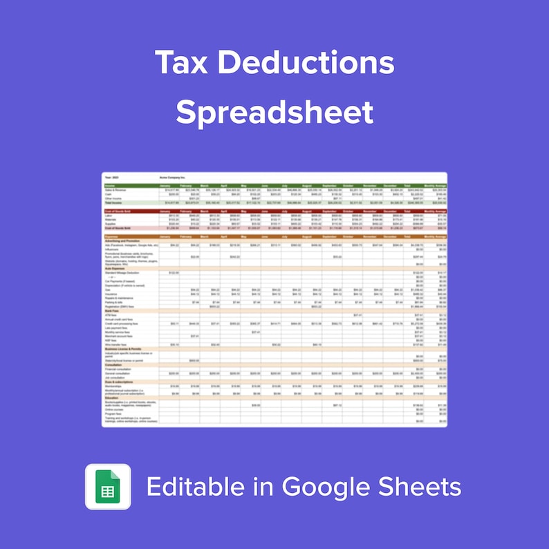Small Business Tax Deductions Spreadsheet and Cheatsheet - .csv,.xlsx ...