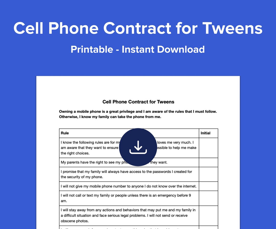 Cell Phone Contract for Tweens - Digital Download - PDF & DOCX - Etsy