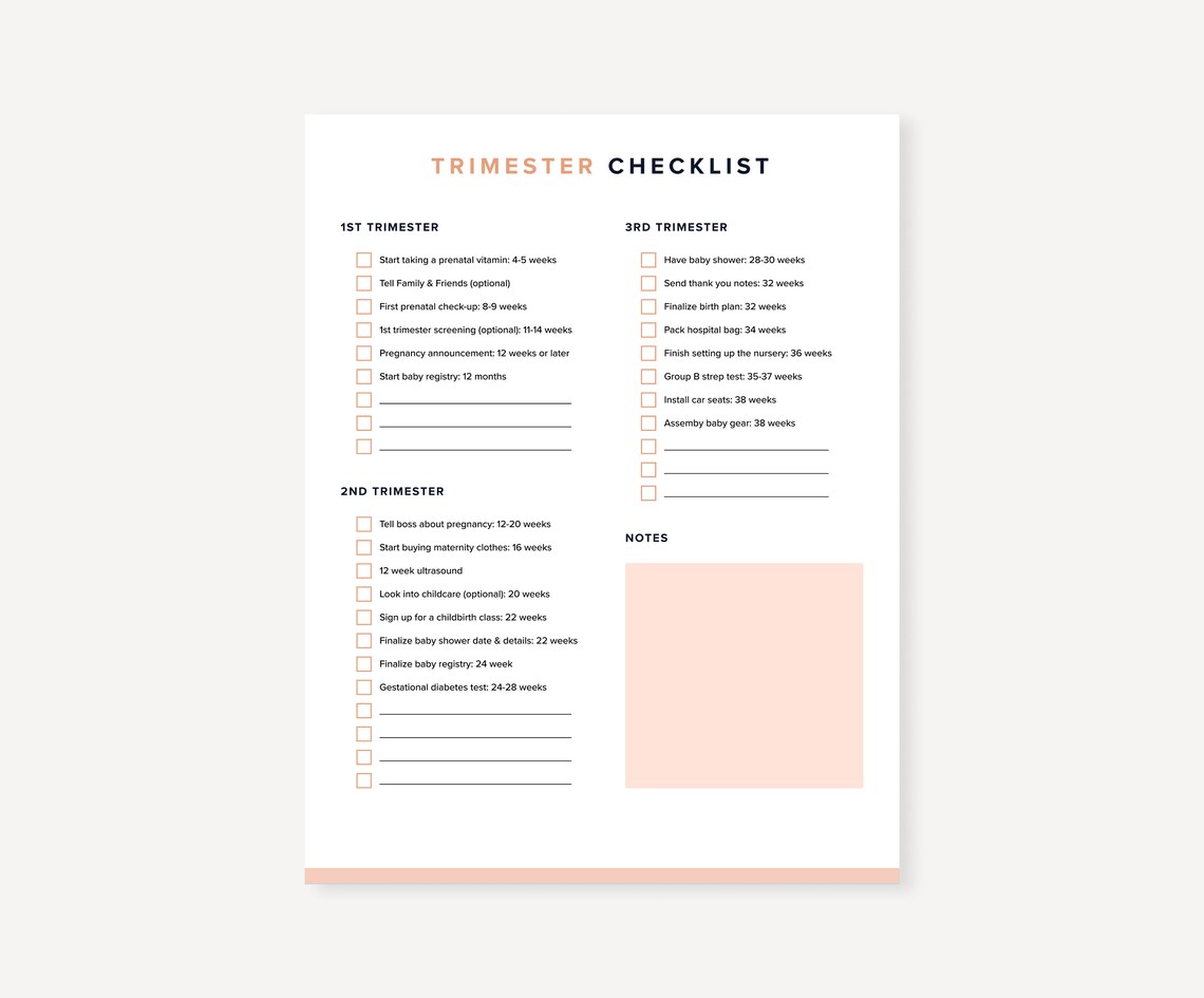 Pregnancy Trimester Checklist Printable: to Do List (PDF) - Etsy