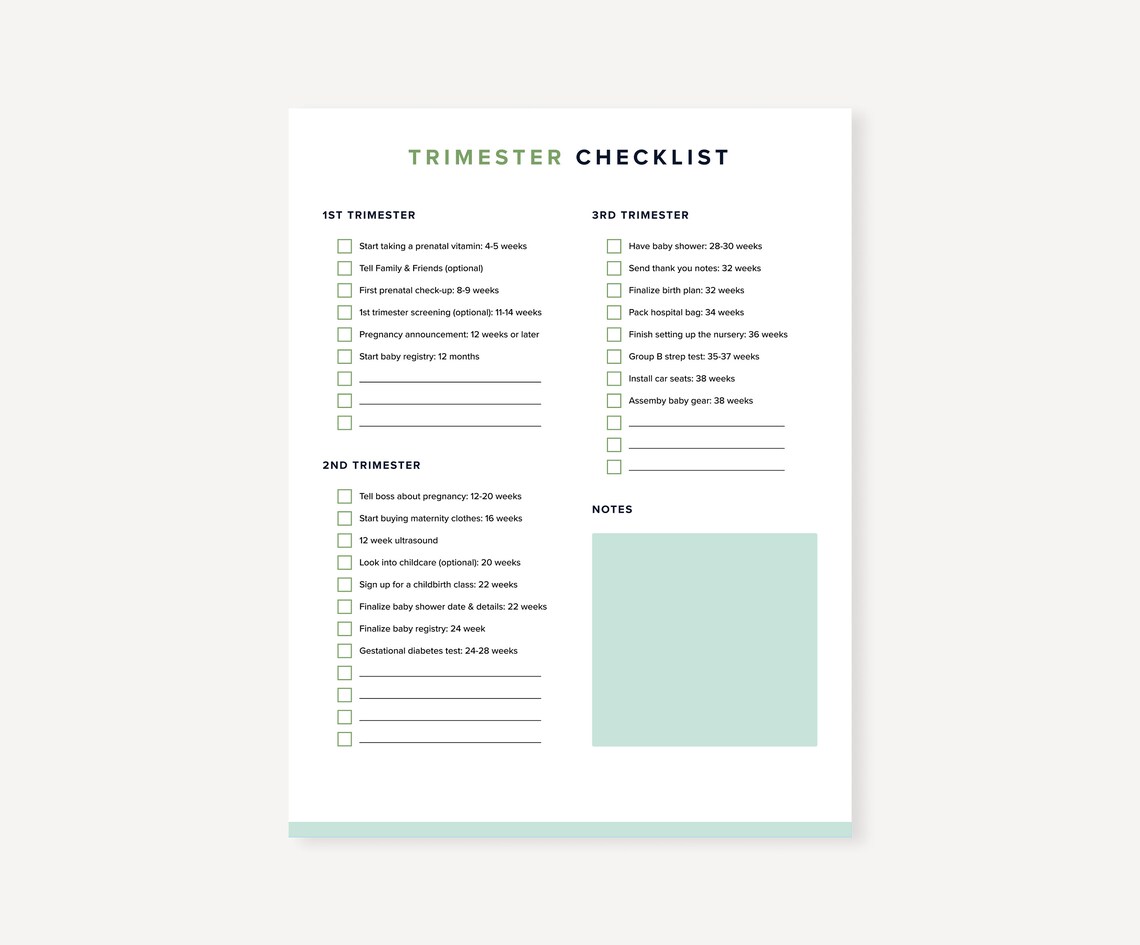 Pregnancy Trimester Checklist Printable: to Do List (PDF) - Etsy