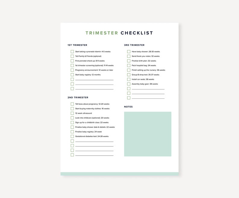 Pregnancy Trimester Checklist Printable: to Do List (PDF) - Etsy