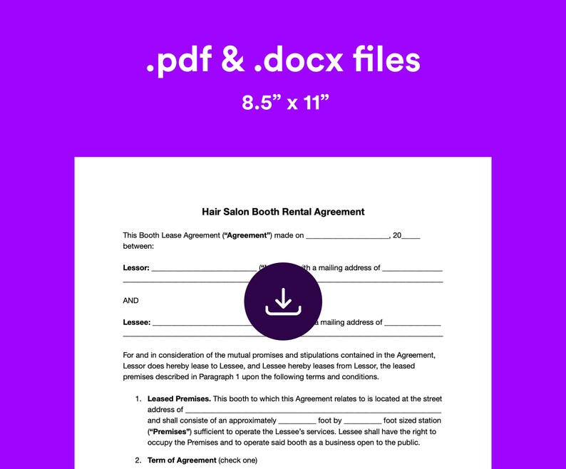 Salon Booth Rental Contract Form Editable Instant Download Booth Rental ...