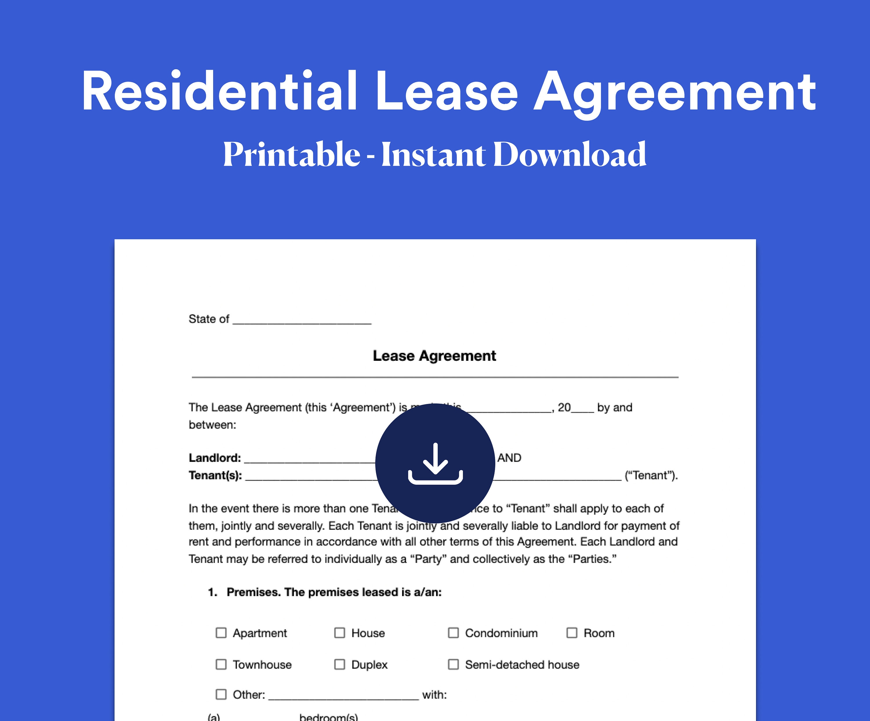 Residential Lease Agreement Template: Editable Rental Contract (instant ...