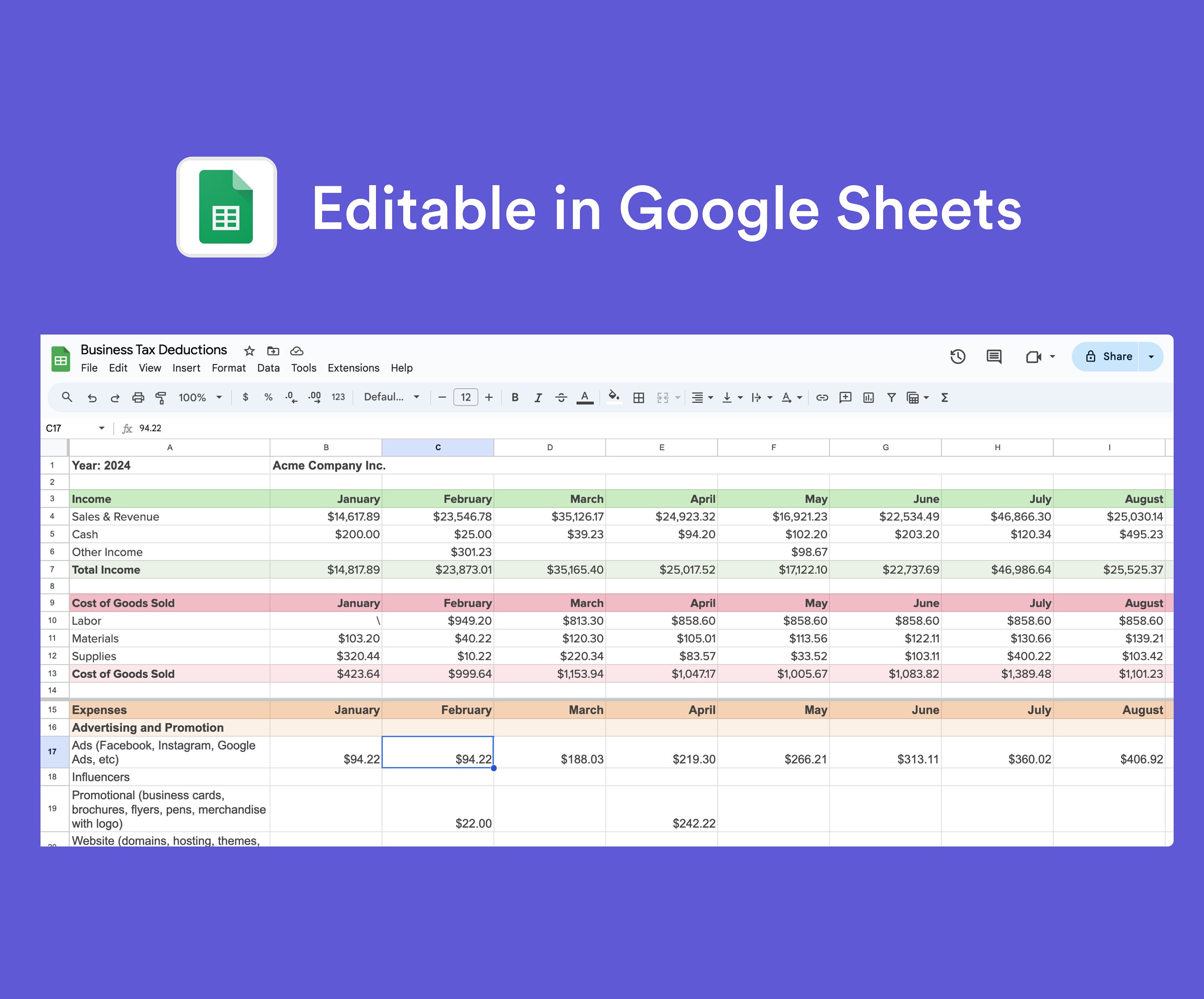 Small Business Tax Deductions Spreadsheet and Cheatsheet - .csv,.xlsx, .pdf - Etsy