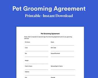 Pet Client Grooming Agreement / Dog Salon Contract / Cat Grooming ...