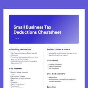 Small Business Tax Deductions Spreadsheet and Cheatsheet - .csv,.xlsx ...