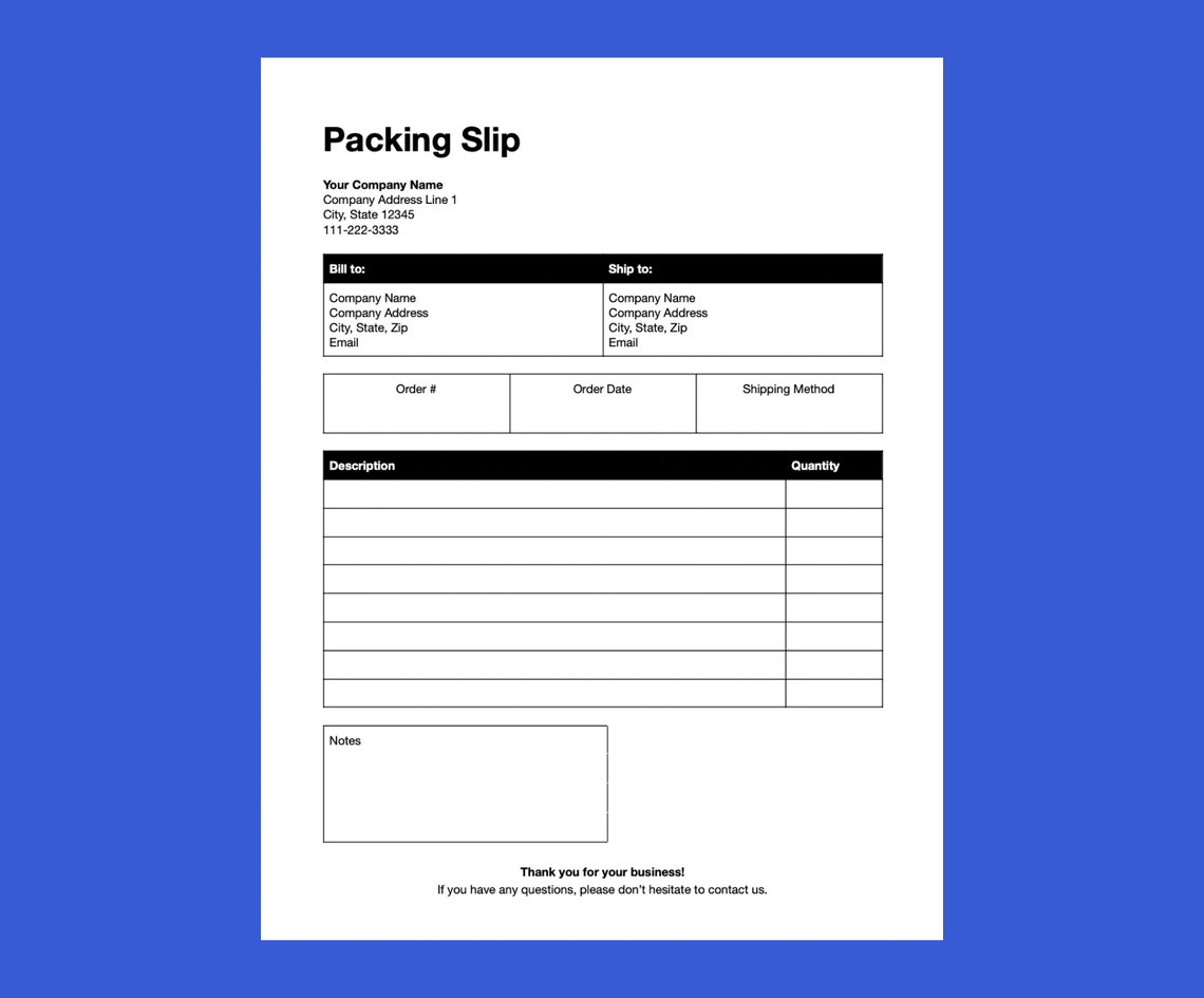 Packing Slip, Printable, Delivery Note, Delivery Template, Modern Slip ...