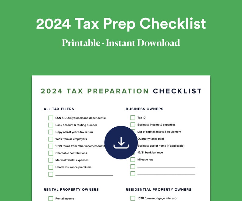 2024 Tax Prep Checklist - Self Employed Tax Preparation Printables ...