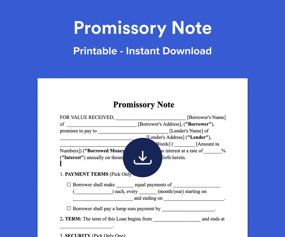 Editable Promissory Note Template: US Letter (PDF & DOCX) - Etsy