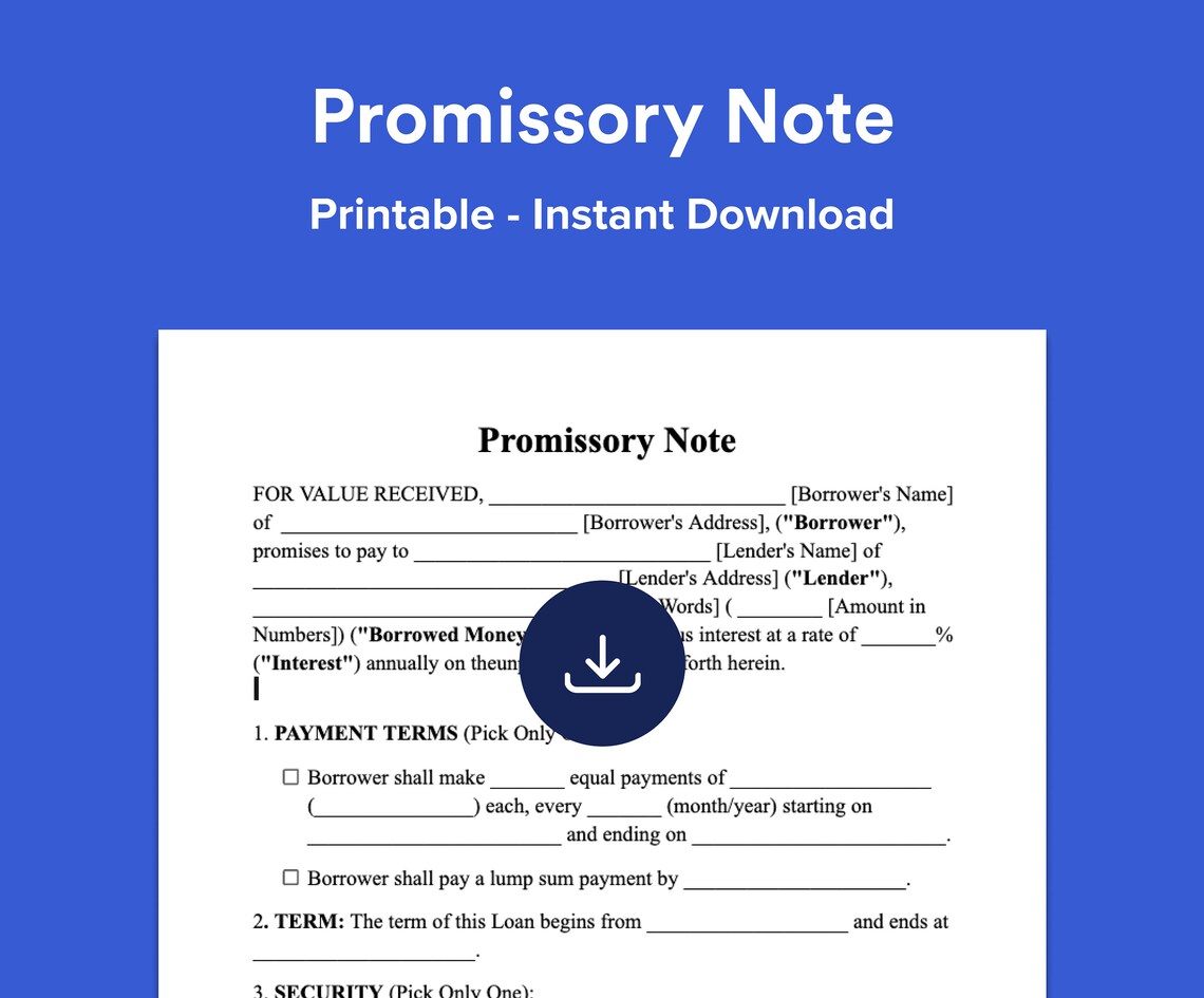 Editable Promissory Note Template: US Letter (PDF & DOCX) - Etsy