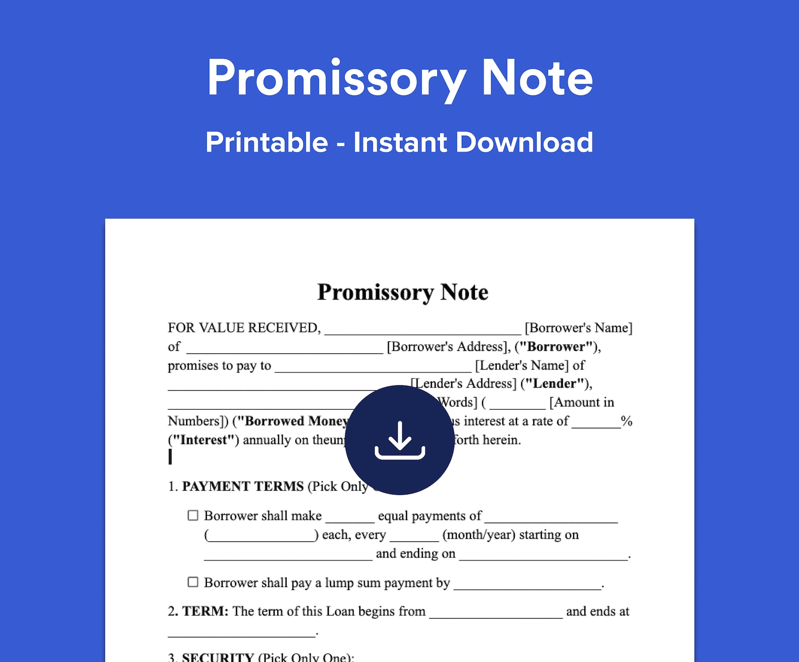Editable Promissory Note Template: US Letter (PDF & DOCX) - Etsy