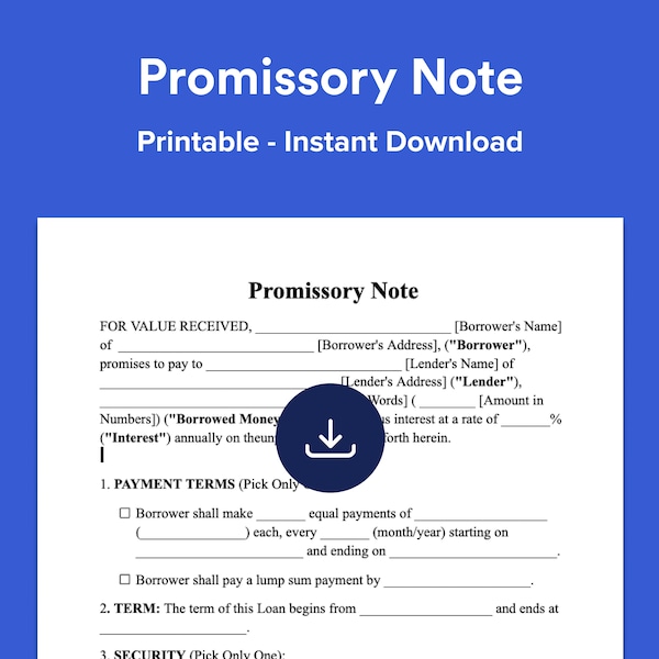 Promissory Note Template - Etsy