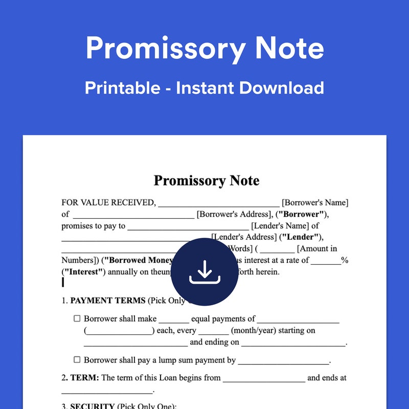 Promissory Note Template - Etsy