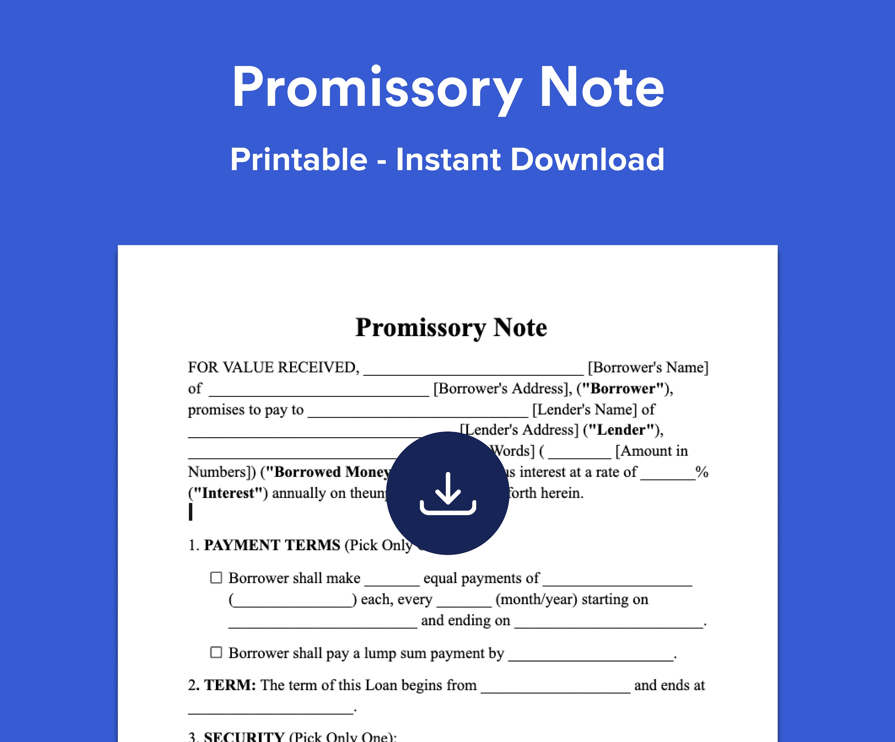 Promissory Note Forms - Promissory Note Templates - PDF and Word Doc ...