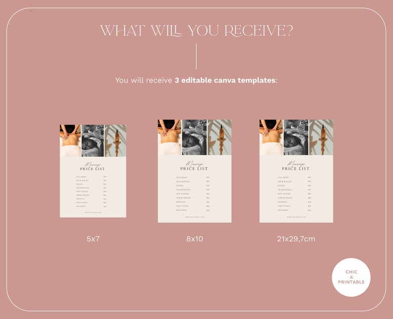 Customizable Price List Template | Editable Canva Massage Pricelist for ...