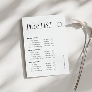 Minimalist Salon Price List Template | Editable and Printable Editable ...