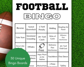 Football Bingo, Super Bowl Party Game, Football Bingo Board, Football ...
