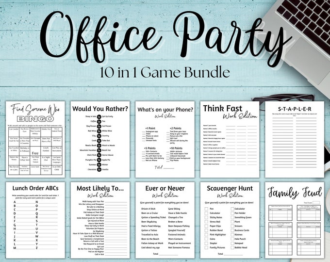 Work Party Games Bundle Printable Modern Office Party Games for ...