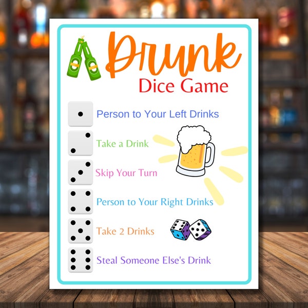 Drunk Dice / Drinking Games for Adults / Alcohol Game, Printable PDF ...