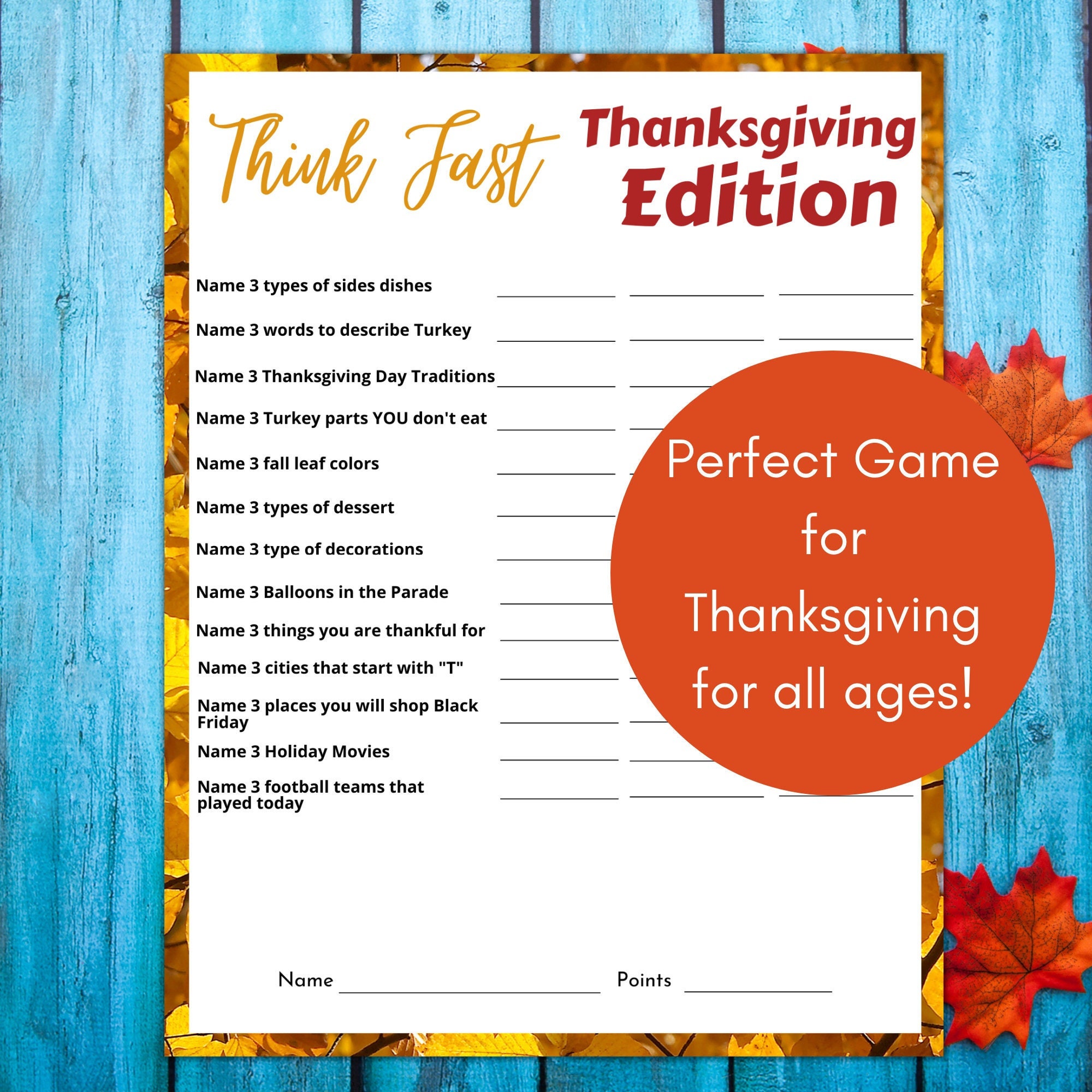 Thanksgiving Think Fast Party Game, Thanksgiving Scattegories ...