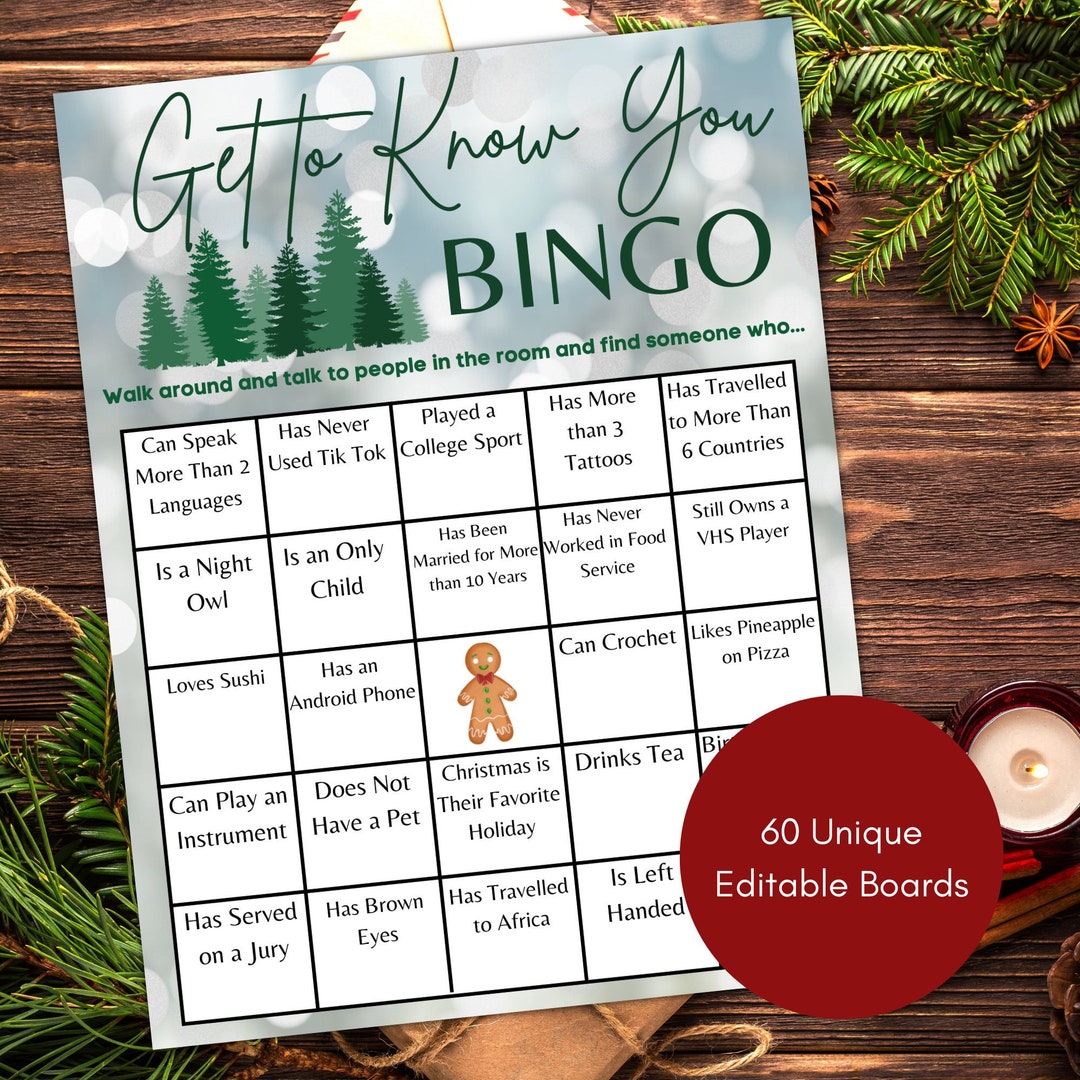 Christmas Find the Guest Human Bingo, Get to Know You Icebreaker Bingo ...