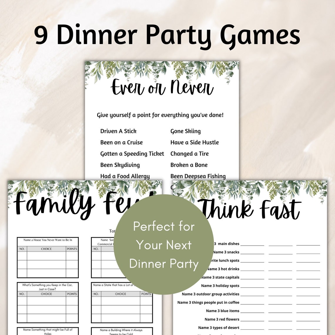 9 Printable Dinner Party Games, Dinner Table Party Games, Icebreaker ...