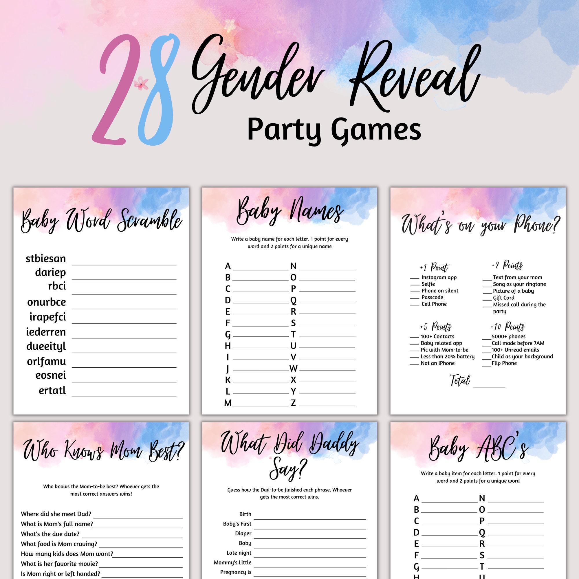 Gender Reveal Games Bundle, Gender Reveal Games, Gender Reveal Party ...