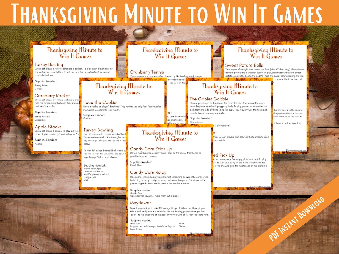 Thanksgiving Minute to Win It Games/ 60 Second Games Group - Etsy