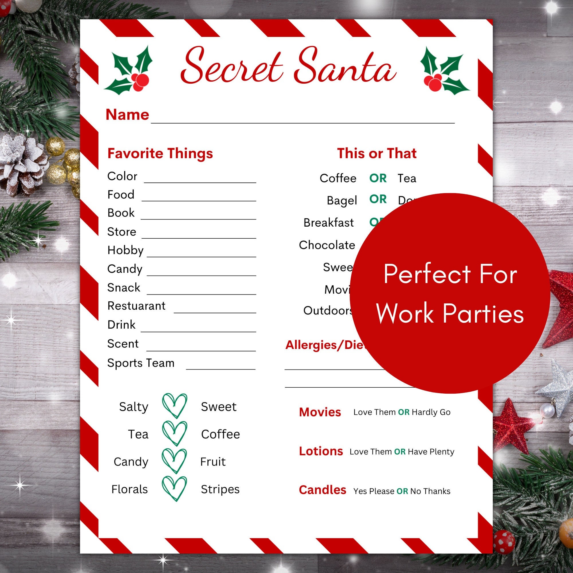Office Gift Exchange Survey Form, Secret Santa Questionnaire for ...