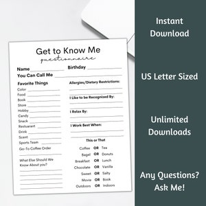 Get to Know Me Survey, Employee Questionnaire, Gift Exchange Survey ...